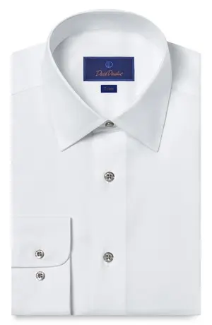 David Donahue Trim Fit Cotton Dress Shirt - White