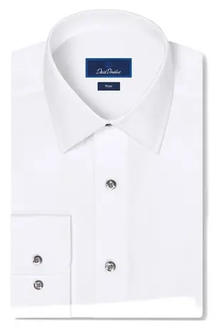 David Donahue Trim Fit Cotton Dress Shirt - White