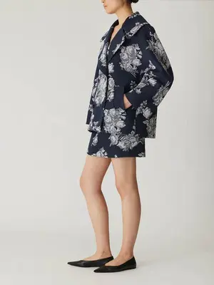 Rebecca Taylor Venice Toile Jacquard Oversized Pea Coat