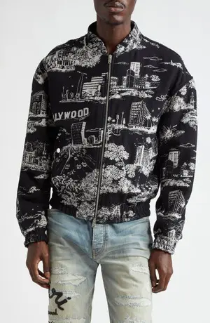 Amiri La Landmark Tapestry Bomber Jacket In Black - 70% Off