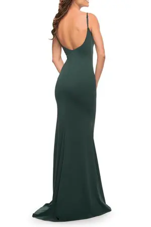 La Femme Jersey Gown With Scoop Neck - Emerald