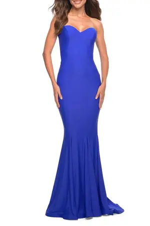 La Femme Jersey Gown With Sweetheart Neckline - Royal Blue