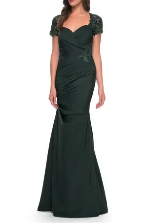 La Femme Satin Evening Gown - Dark Emerald