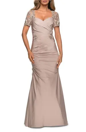 La Femme Satin Evening Gown - Frost Rose