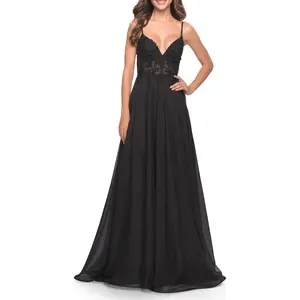 La Femme A-line Gown With Embellished Bodice - Black