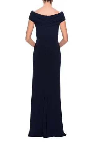 La Femme Off The Shoulder Jersey Dress - Navy