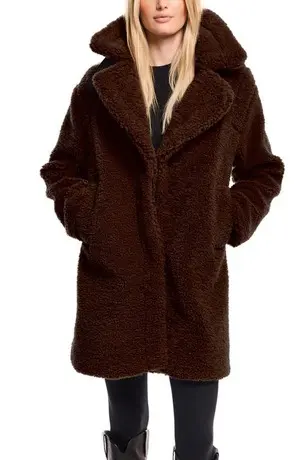 Sam. Faux Shearling Coat - Chocolate