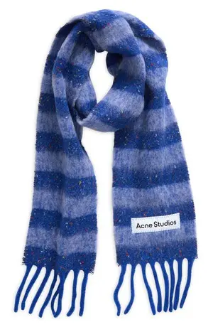 Acne Studios Stripe Alpaca Blend Fringe Scarf Blue/ Aqua