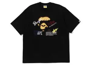 A BATHING APE Hand Draw Graphic Relaxed Fit Tee Shirt - Black