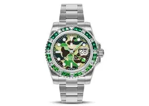 A BATHING APE Type 2 Abc Camo Crystal Stone Watch - Green