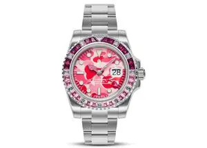 A BATHING APE Bapex Type 2 Abc Camo Crystal Stone Watch - Pink
