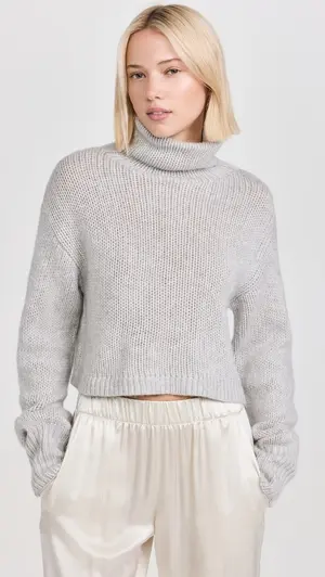 Sablyn Cropped Cashmere Turtleneck Sweater - Foggy
