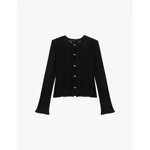 Maje Open-work Long-sleeve Stretch-knit Cardigan