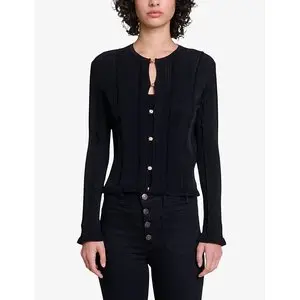 Maje Open-work Long-sleeve Stretch-knit Cardigan