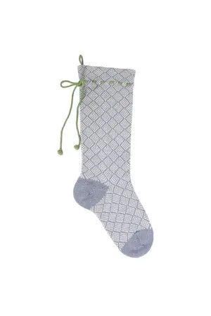 MELANGE COLLECTION Patterned Knit Stocking With Bow Detail - Grey