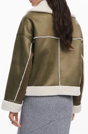 Desigual Edimurgo Faux Shearling Jacket With Faux Leather Bib