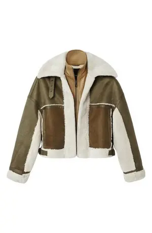 Desigual Edimurgo Faux Shearling Jacket With Faux Leather Bib