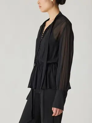 Rebecca Taylor Covered Button Tie Front Blouse - Black