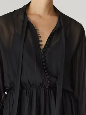 Rebecca Taylor Covered Button Tie Front Blouse - Black