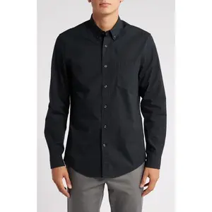 Nordstrom Trim Fit Solid Stretch Button-down Shirt - Black
