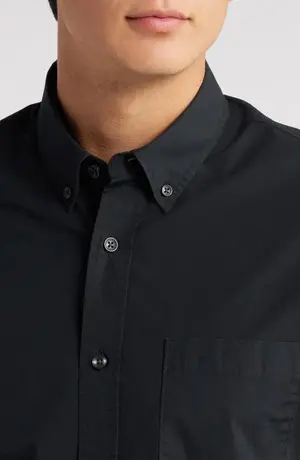 Nordstrom Trim Fit Solid Stretch Button-down Shirt - Black