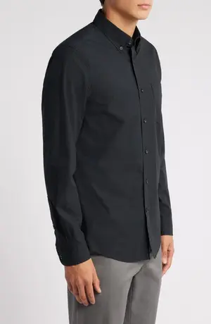 Nordstrom Trim Fit Solid Stretch Button-down Shirt - Black