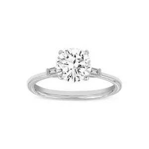 LUVMYJEWELRY Alina Round Cut Lab Grown Diamond Three Stone Engagement Ring - 14k White Gold