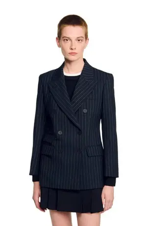 Sandro Striped Suit Jacket - Black
