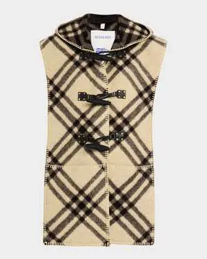 Burberry Calf Leather Check-print Hooded Cape