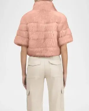 Gorski Reversible Cropped Shearling Bolero - Blush