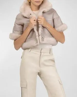 Gorski Reversible Cropped Shearling Bolero - Cream