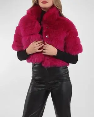 Gorski Reversible Cropped Shearling Bolero - Magenta