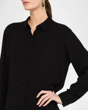 Eileen Fisher Button-down Silk Georgette Crepe Shirt - Black