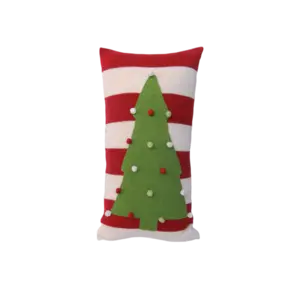MELANGE COLLECTION Christmas Tree Lumbar Pillow With Stripes - Green