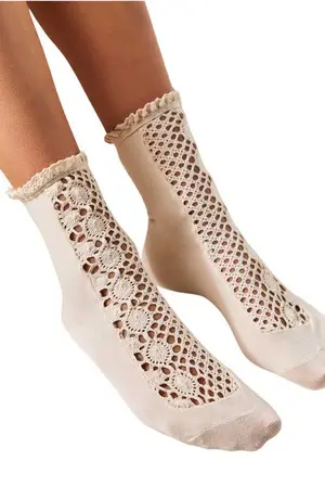 Free People Free People Crochet Inset Crew Socks Ivory