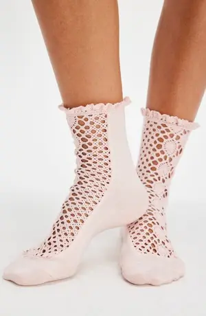 Free People Free People Crochet Inset Crew Socks Strawberry