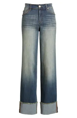 1822 Denim Cuffed Raw Hem Straight Leg Jeans
