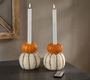 HAY & HARVEST S/2 Pumpkin Candle Holders W/ Flameless - One-color