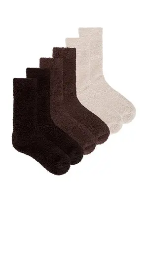 Barefoot Dreams Cozychic 3-pair Sock Set - Espresso Multi