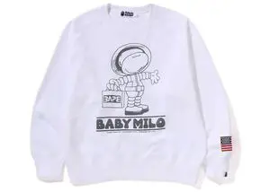A BATHING APE Astronauts Milo Relaxed Fit Crewneck Sweatshirt White