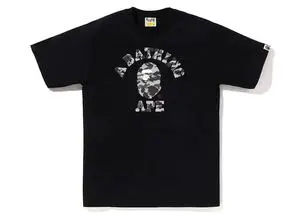 A BATHING APE Heather Gray Camo College Tee Shirt - Black