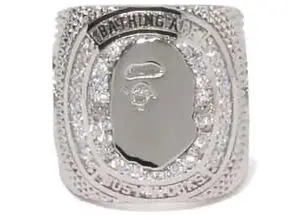 A BATHING APE Rhinestone College Ring - Silver