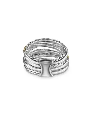 David Yurman Crossover Ring In Sterling Silver, 18k Yellow Gold & Diamonds