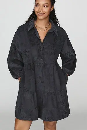 Maeve Bettina Corduroy Tiered Mini Shirtdress - Grey Pattern