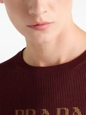 Prada Intarsia-knitted Logo Top - Red