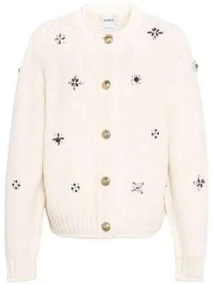 BARRIE Embroidered Cashmere Cardigan - White