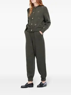 BARRIE Embroidered Cashmere Cardigan - Green