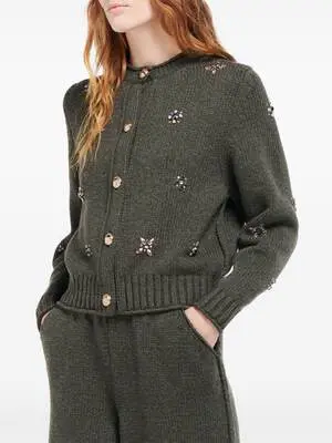 BARRIE Embroidered Cashmere Cardigan - Green