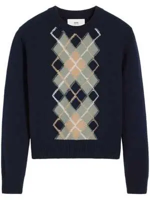 Ami Argyle Wool-cashmere Jumper - Blue
