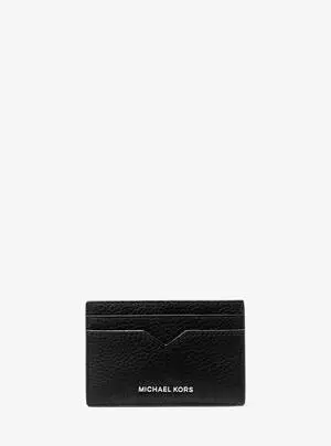 Michael Kors Hudson Pebbled Leather Card Case In By - Black